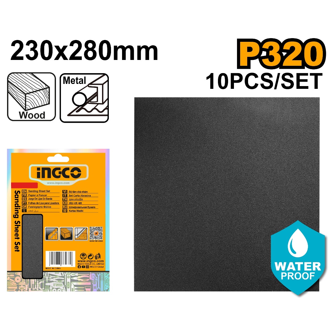 SET LIJA AL AGUA GRANO 320 X 10U INGCO AKHS11320 HERRAMIENTAS INSUMOS LIJAS