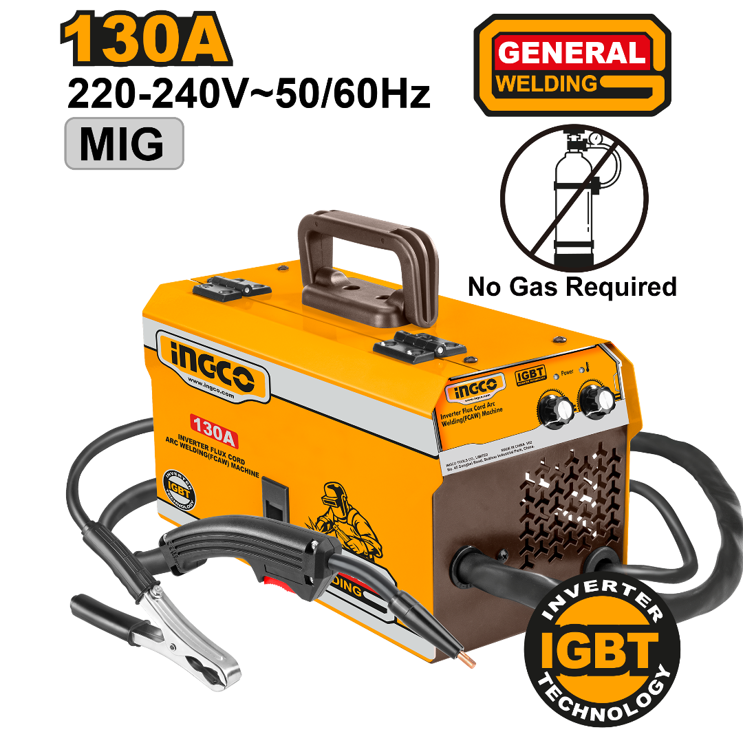SOLDADORA MIG 130AMP INVERTER NO GAS IGBT INGCO ING-FC13012 HERRAMIENTAS SOLDADORAS MIG MAG