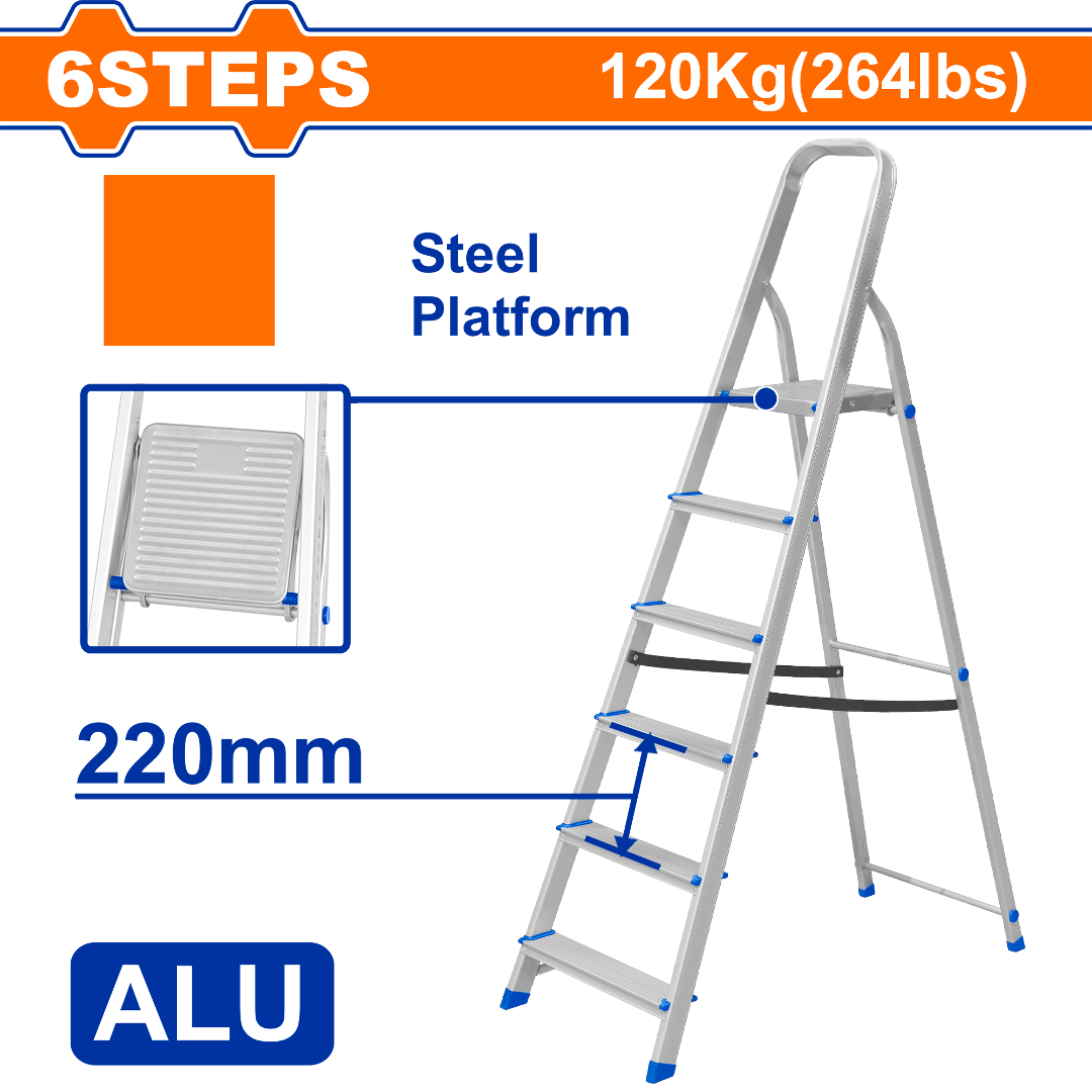 ESCALERA FAMILIAR ALUMINIO 6 ESCALONES 120 KG WADFOW WLD3H06