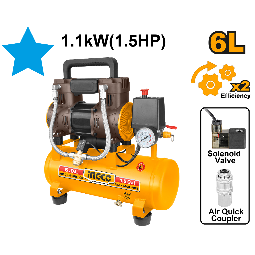 COMPRESOR 6LT 1.5HP LIBRE DE ACEITE BAJO RUIDO INGCO ACS111062 ...