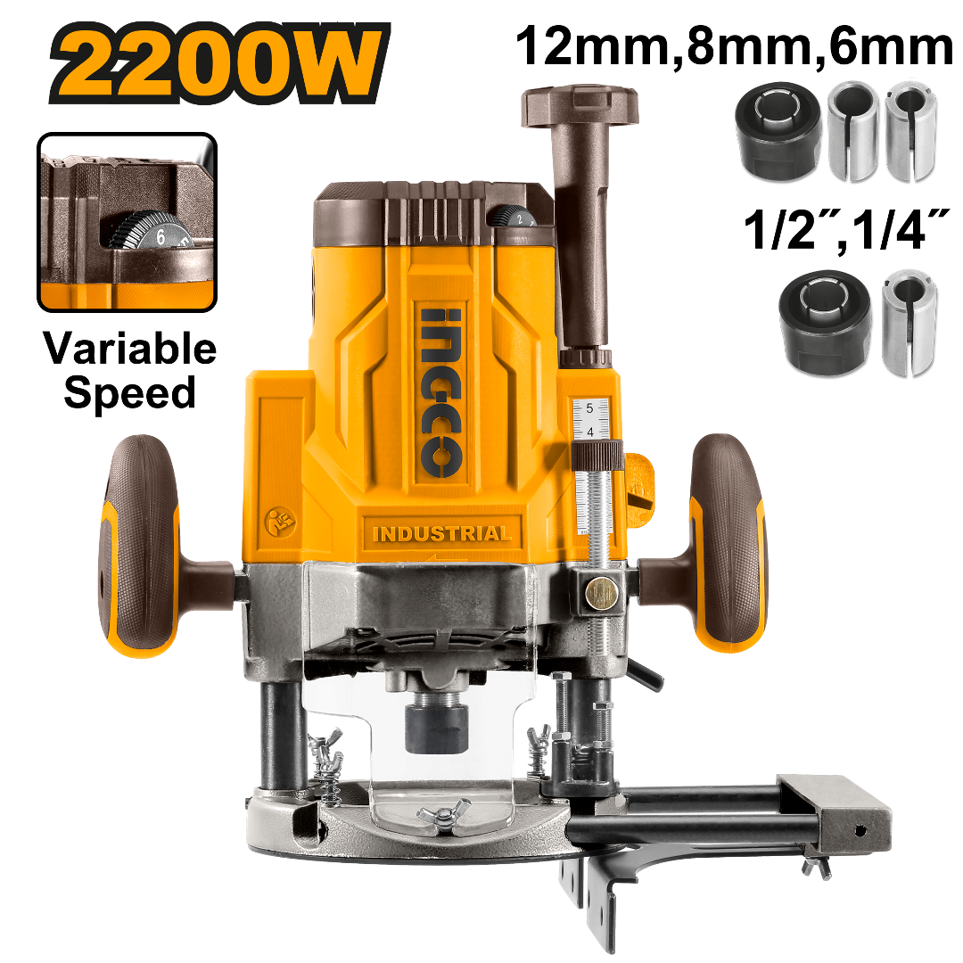ROUTER FRESADORA 2200W Ø 6, 8, 12 MM INGCO RT22008 INDUSTRIAL