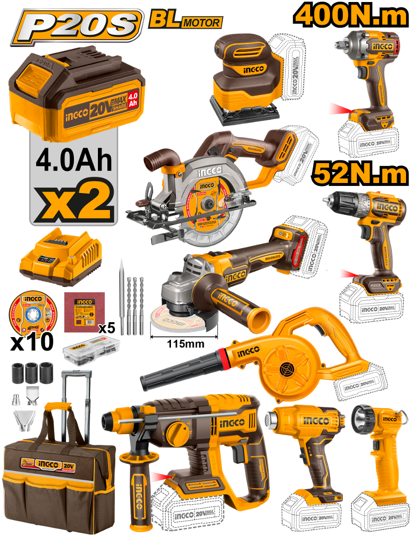 COMBO A BATERIA 20V 9 HERRAMIENTAS CON CARRO ROLLING C 2 BAT X 4.0AH ...