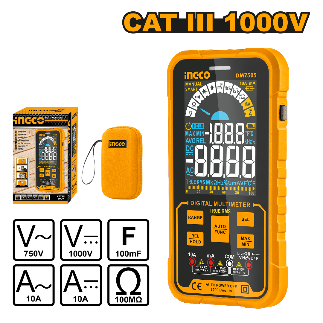 TESTER MULTIMETRO DIGITAL CATIII 1000V INGCO DM7505 HERRAMIENTAS ...