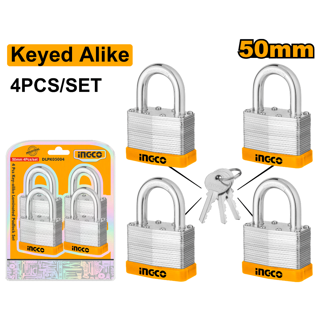SET X 4 CANDADO INDUSTRIAL LLAVES IGUALES 50MM INGCO DLPK05004