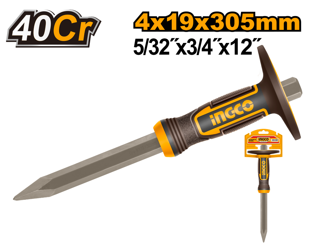 CINCEL PARA HORMIGON 4MM X 19MM X 305MM 40CR INGCO HCC830419 HERRAMIENTAS DE MANO CINCELES